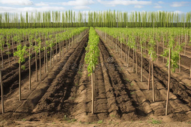 Tree Nursery with Rows of Young Trees Ready for Planting Stock ...