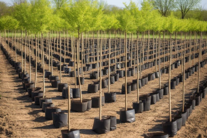 Tree Nursery with Rows of Young Trees Ready for Planting Stock ...