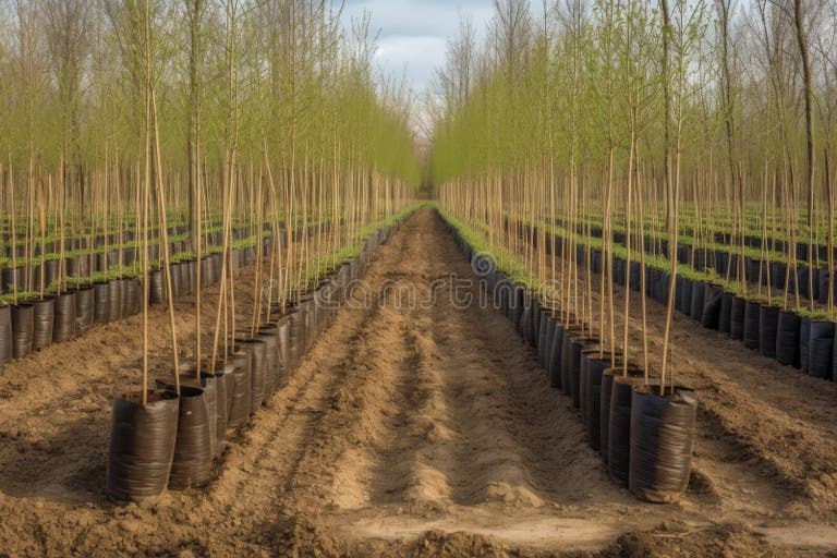 Tree Nursery with Rows of Young Trees Ready for Planting Stock ...