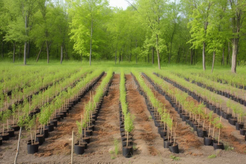 Tree Nursery with Rows of Young Trees Ready for Planting Stock ...