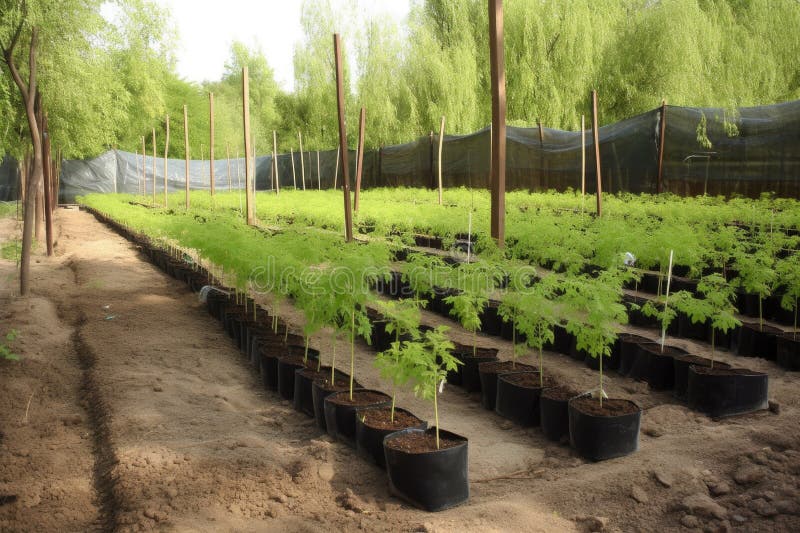 Tree Nursery, with Seedlings and Saplings Growing in Beds of Soil Stock ...