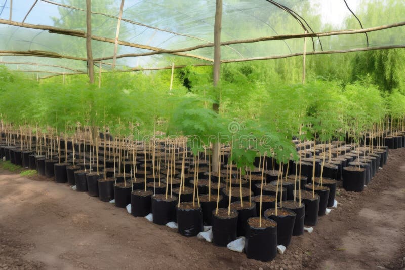 Tree Nursery, with Seedlings and Saplings Growing in Beds of Soil Stock ...