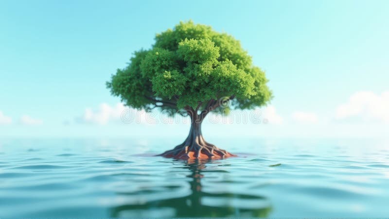 Tree in the Ocean stock illustration. Illustration of digital - 344421977