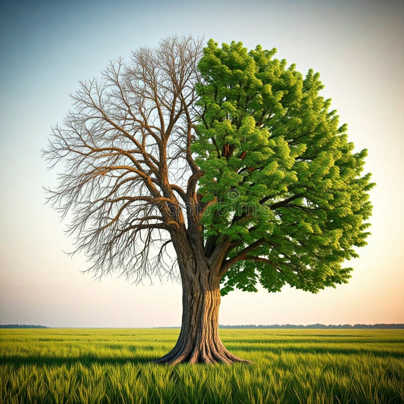 A Tree with One Half Alive and One Half Dead Stock Illustration ...