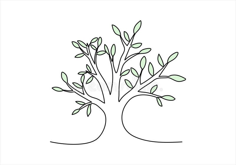 Tree One Line Drawing Colored with Pastel Colors. Vector Illustration ...