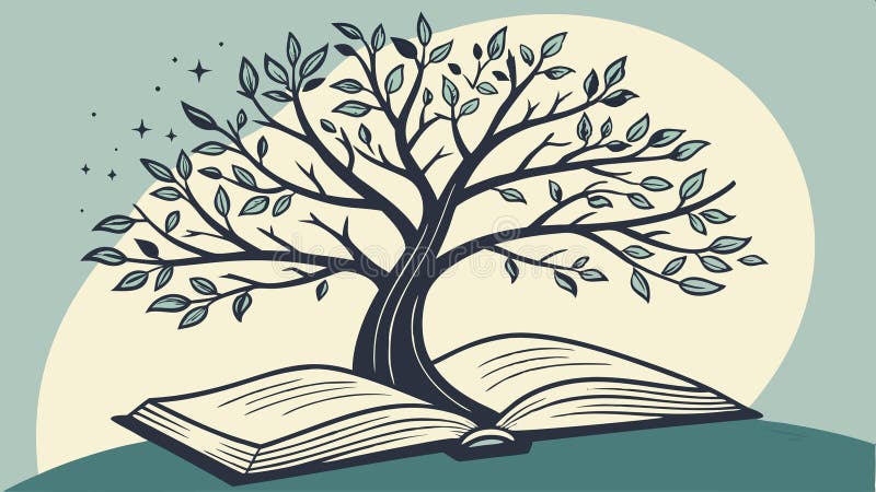 Tree with Open Book, Knowledge and Nature Concept. Vector Design ...