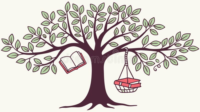 Tree with Open Book and Swing, Learning and Childhood, Vector Design ...