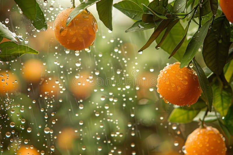 A Tree with Oranges on it is Raining Stock Photo - Image of fruit ...