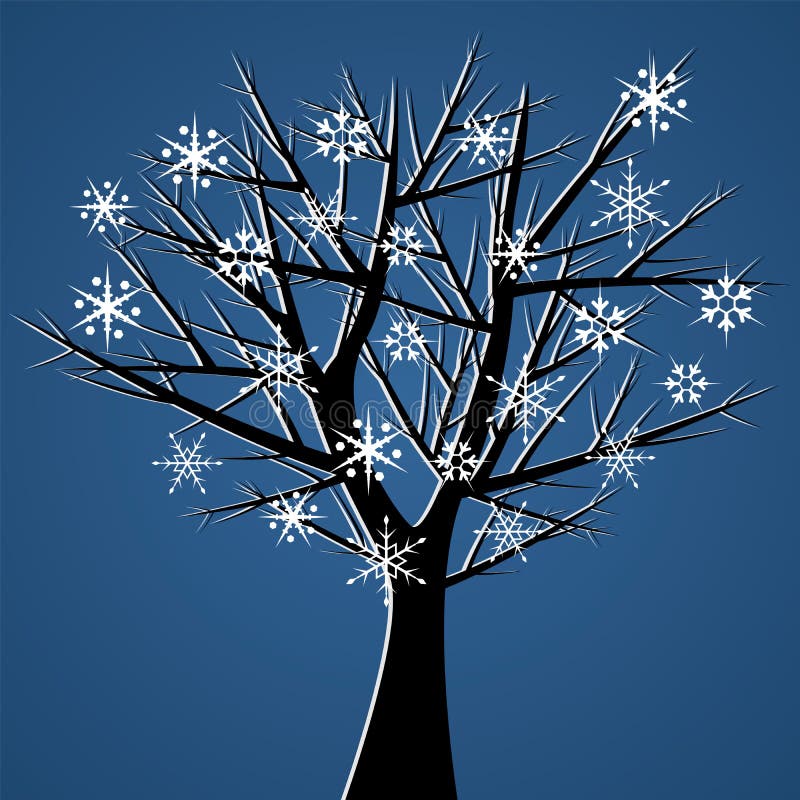Tree Over Blue Snow Crystals Stock Vector - Illustration of decoration ...
