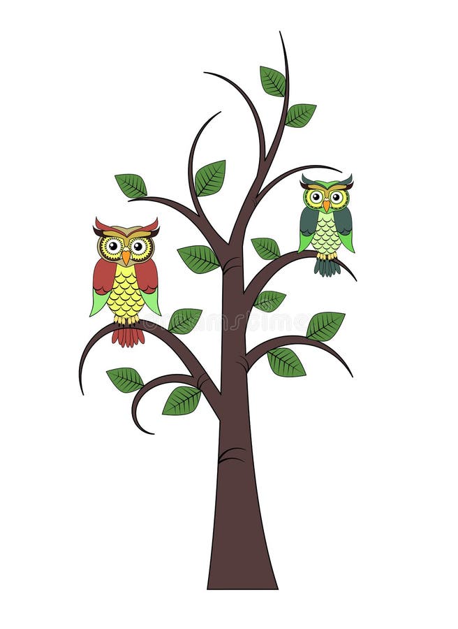 Tree with owls stock illustration. Illustration of owls - 59186065