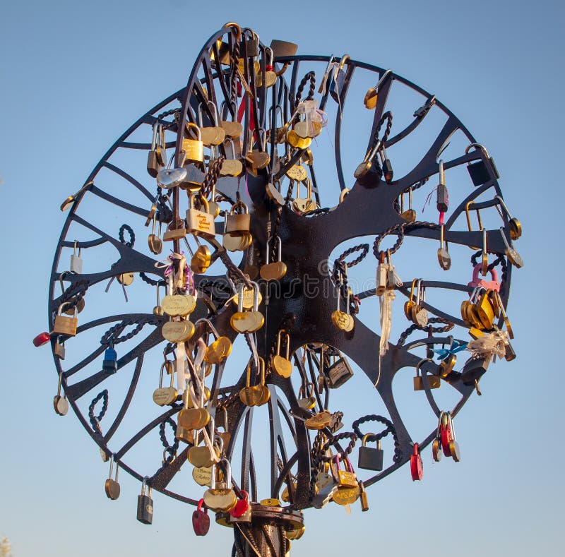 Tree with padlocks editorial stock photo. Image of tree - 73806463