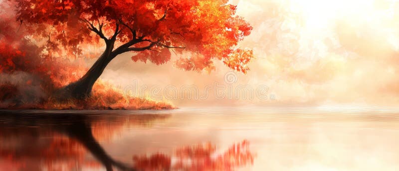 A Tree Painted in the Mirror-like Waters, Its Reflection Perfectly ...