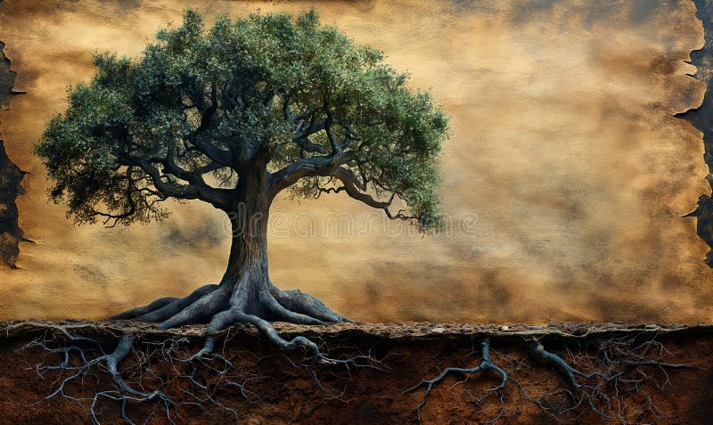Tree Painting with Exposed Roots. Stock Photo - Image of roots, texture ...