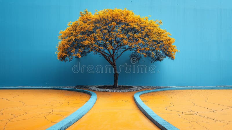 A Tree in a Parking Lot with Two Curvy Paths Leading To it, AI Stock ...