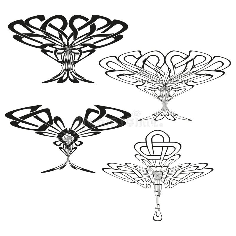 Tree Pattern Illustration. Black White Branches. Symmetrical Swirl ...