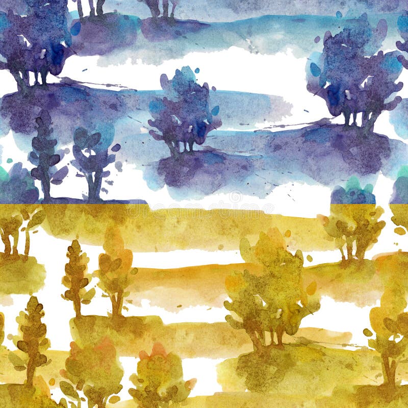 Tree Pattern in Ukraine Colours, with a Ukraine Flag Stock Illustration ...