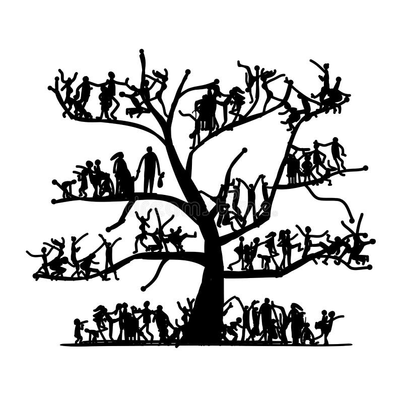 Tree of People, Sketch for Your Design Stock Vector - Illustration of ...