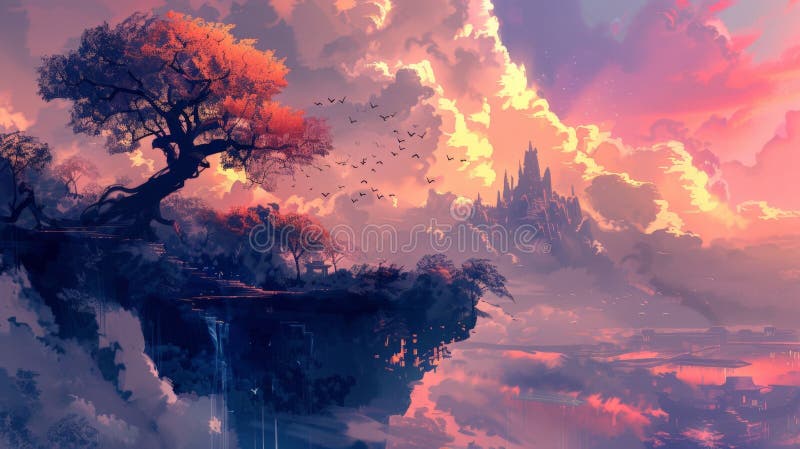 Tree Perched on Cliff Above Cascading Water Stock Image - Image of ...