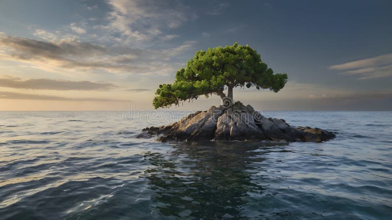 Tree of Perseverance. Surviving on a Rugged Sea Rock. Stock Image ...