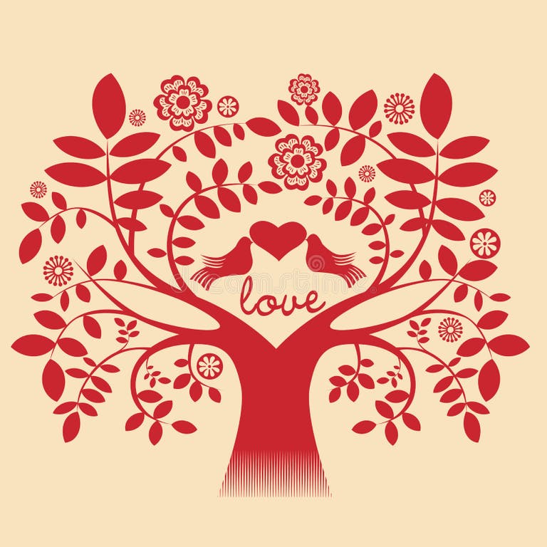 Tree with Pigeons and the Love Message Stock Vector - Illustration of ...