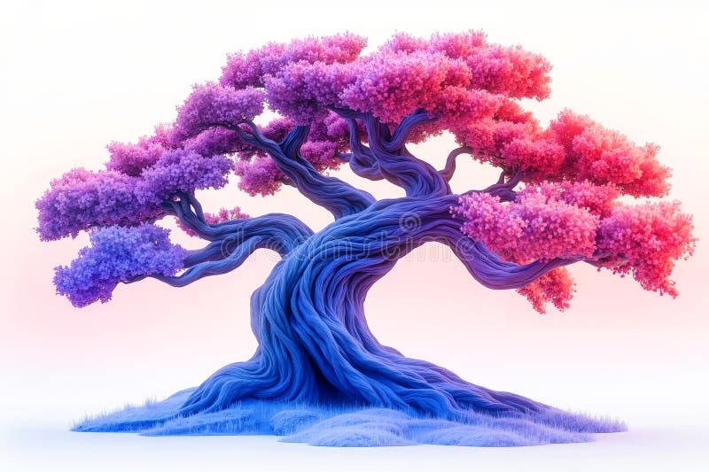 A Tree with Pink and Blue Leaves on a White Background Stock Photo ...