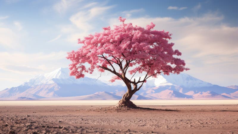 A Tree with Pink Flowers in a Desert Stock Illustration - Illustration ...