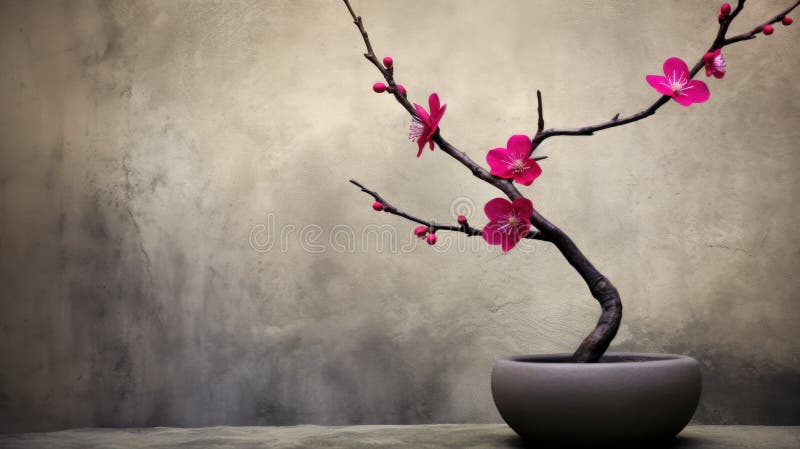 A Tree with Pink Flowers in a Pot Stock Illustration - Illustration of ...