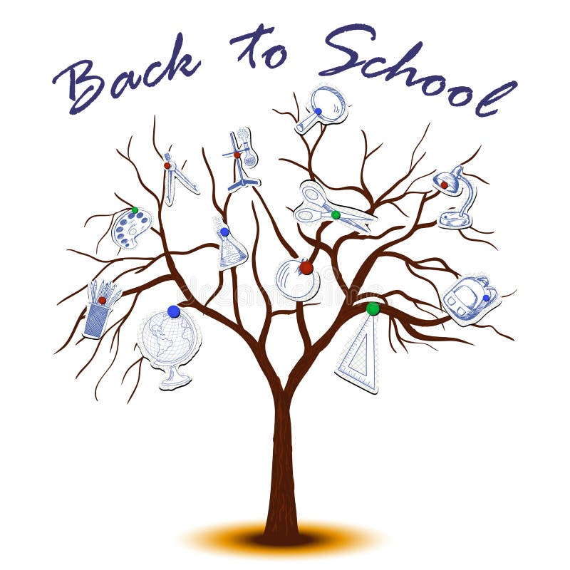 Tree with Pinned Educational Symbols Stock Illustration - Illustration ...