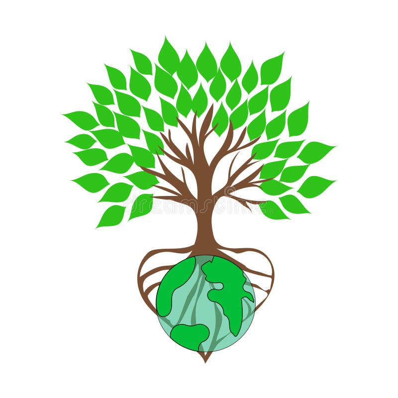 Tree Planet Illustration. Green Foliage Symbol. Earth Roots Concept ...