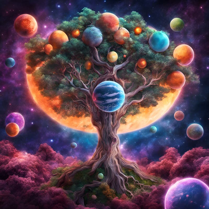 Tree of planets stock illustration. Illustration of nebula - 288439331