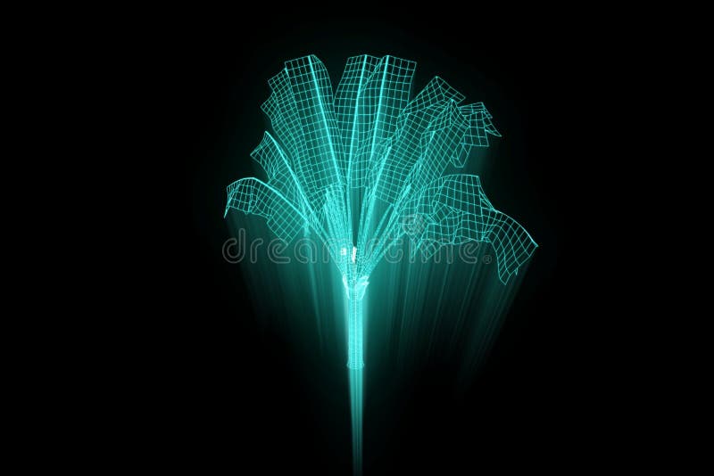 Tree Plant in Wireframe Hologram Style. Nice 3D Rendering Stock ...