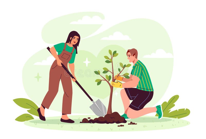 Tree Planting Activity Illustration. Vector Illustration Stock ...