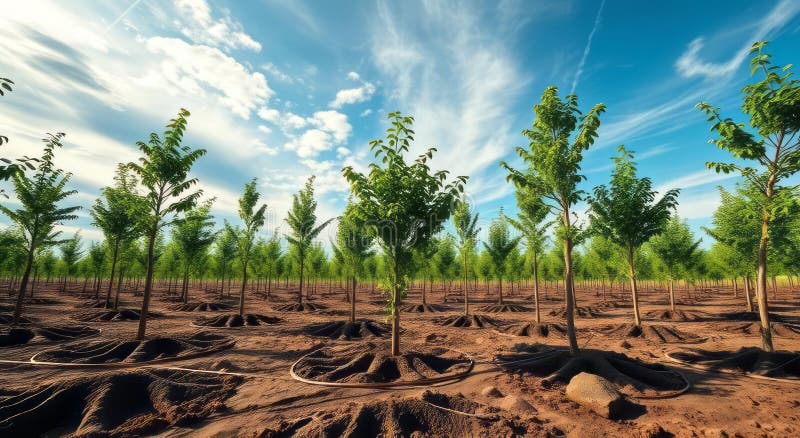 Aerial View of Extensive Reforestation Efforts Unfolding in a Vast ...