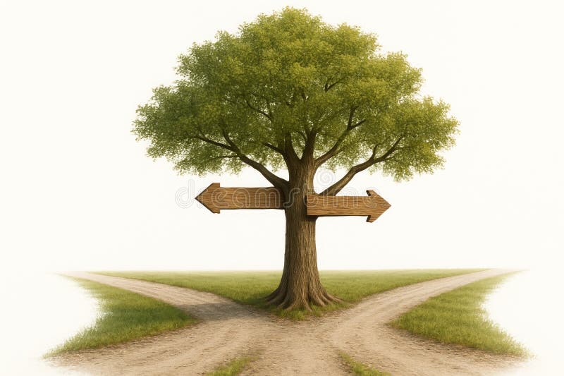 A Tree with Pointers in Different Directions. Stock Image - Image of ...