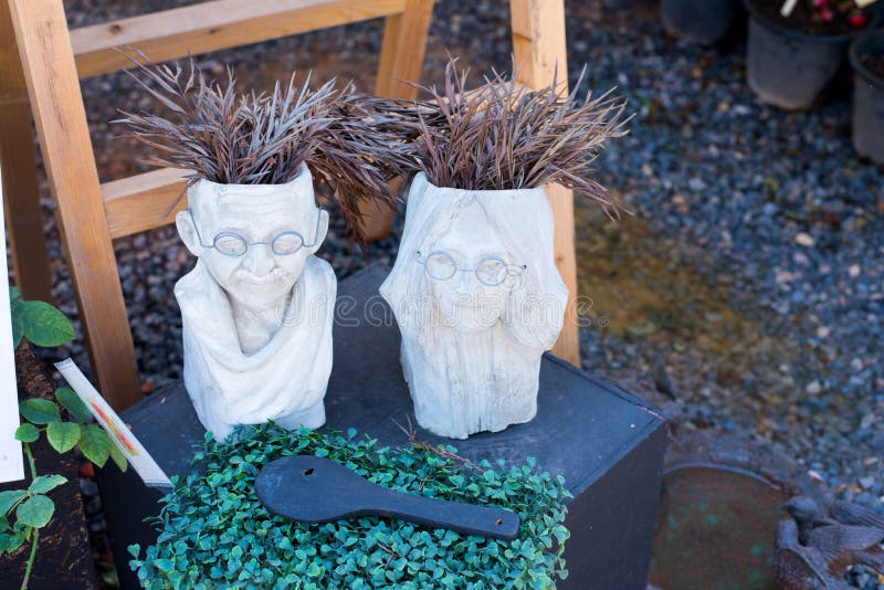 Tree Pot of Clay with Human Face. Stock Image - Image of gardening ...