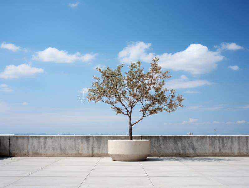 A Tree in a Pot Sitting on a Concrete Patio Stock Illustration ...