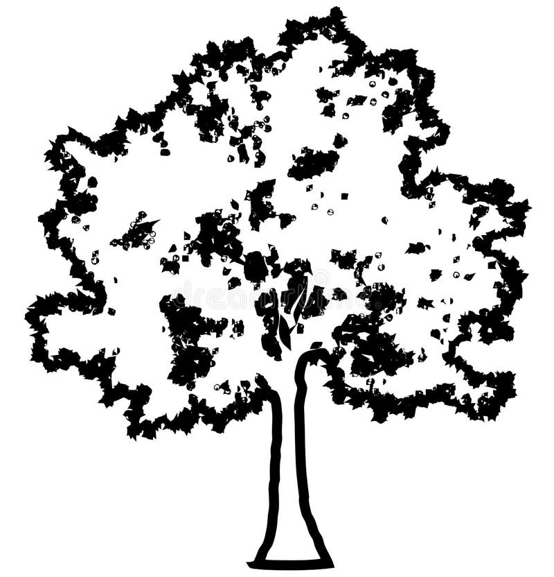 Tree Profile Silhouette Isolated - Black Outlined Detailed - Vector ...
