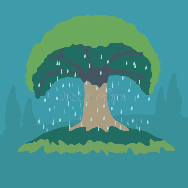 The tree in the rain stock vector. Illustration of drops - 68543352