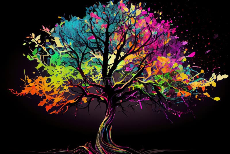 Tree with Rainbow Color Leaves on Branches, Art and Creativity of ...