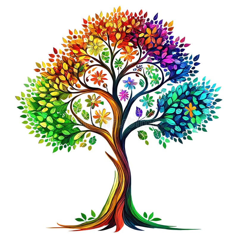 A tree with rainbow leaves stock illustration. Illustration of bush ...