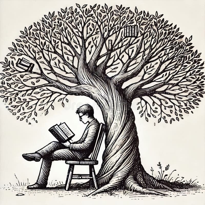 Tree Reading a Person Leaning Against a Tree Reading a Book with Stock ...