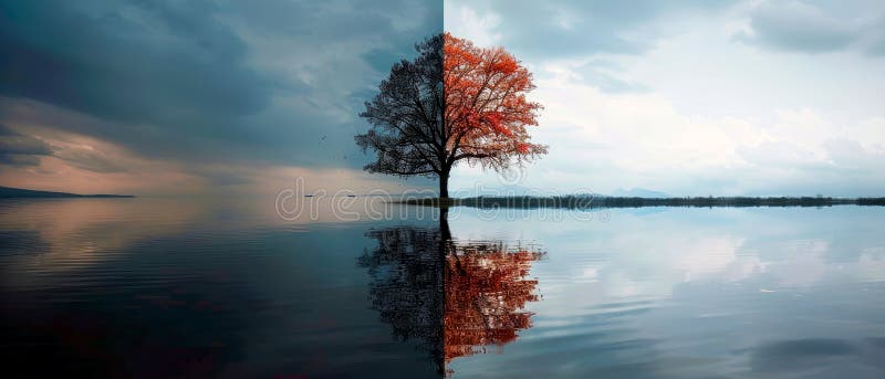 Tree Reflected in the Water, Plays with Duality and Opposites, Creating ...