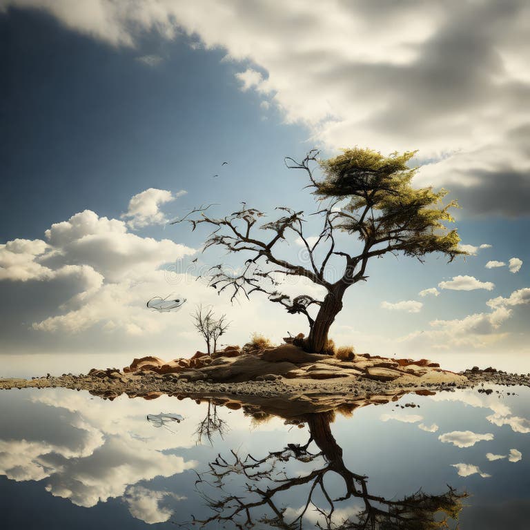 Tree with Reflection in Water Stock Photo - Image of mountain, summer ...