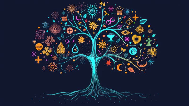 Tree of Religious Symbols Signifying Unity in Diversity Stock Image ...