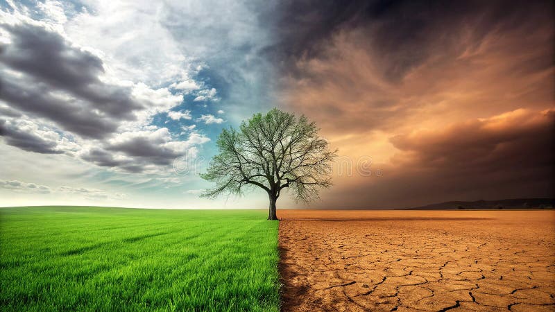 The Tree of Resilience Amidst Nature S Contrast Stock Illustration ...