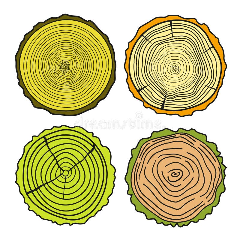 Tree Rings. Set of Cross Section of the Tree Stock Vector ...