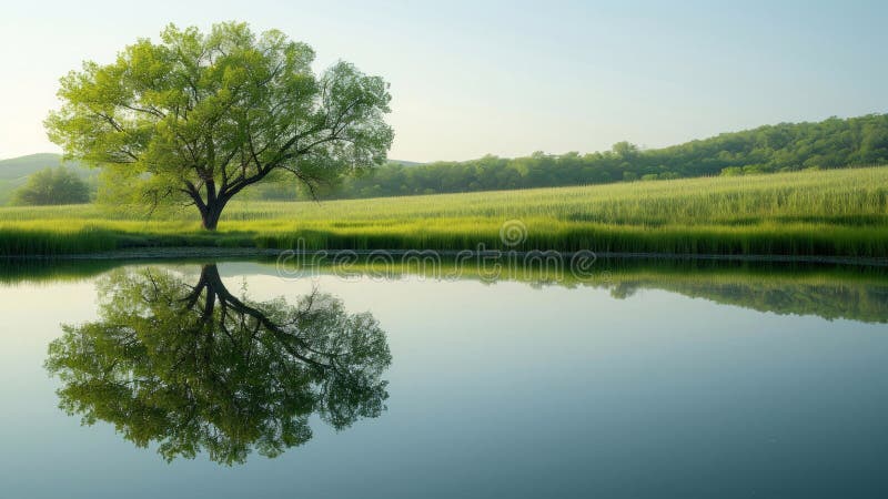 Tree on the River Lake in the Park Tree on the Lake Stock Illustration ...