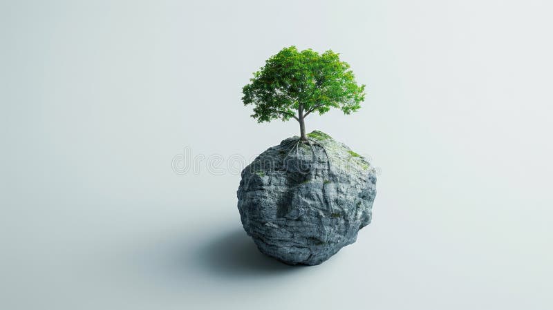 The Tree on a Rock. AI Generated Stock Photo - Image of compact ...