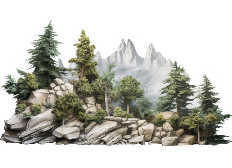 Tree and Rocks Isolated. Illustration AI Generative Stock Illustration ...