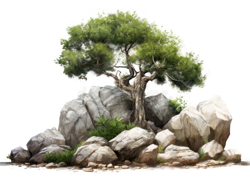 Tree and Rocks Isolated. Illustration AI Generative Stock Illustration ...